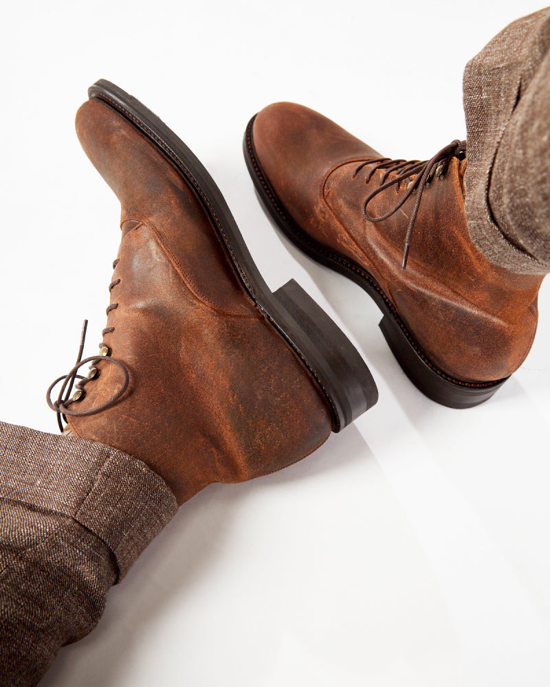 Brown Waxed Suede Plain-Toe Boot - Cobbler Union